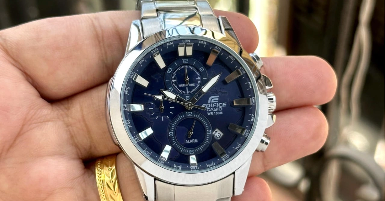 World-Map Dial Chronograph Watch | Stainless Steel 7A Edifice