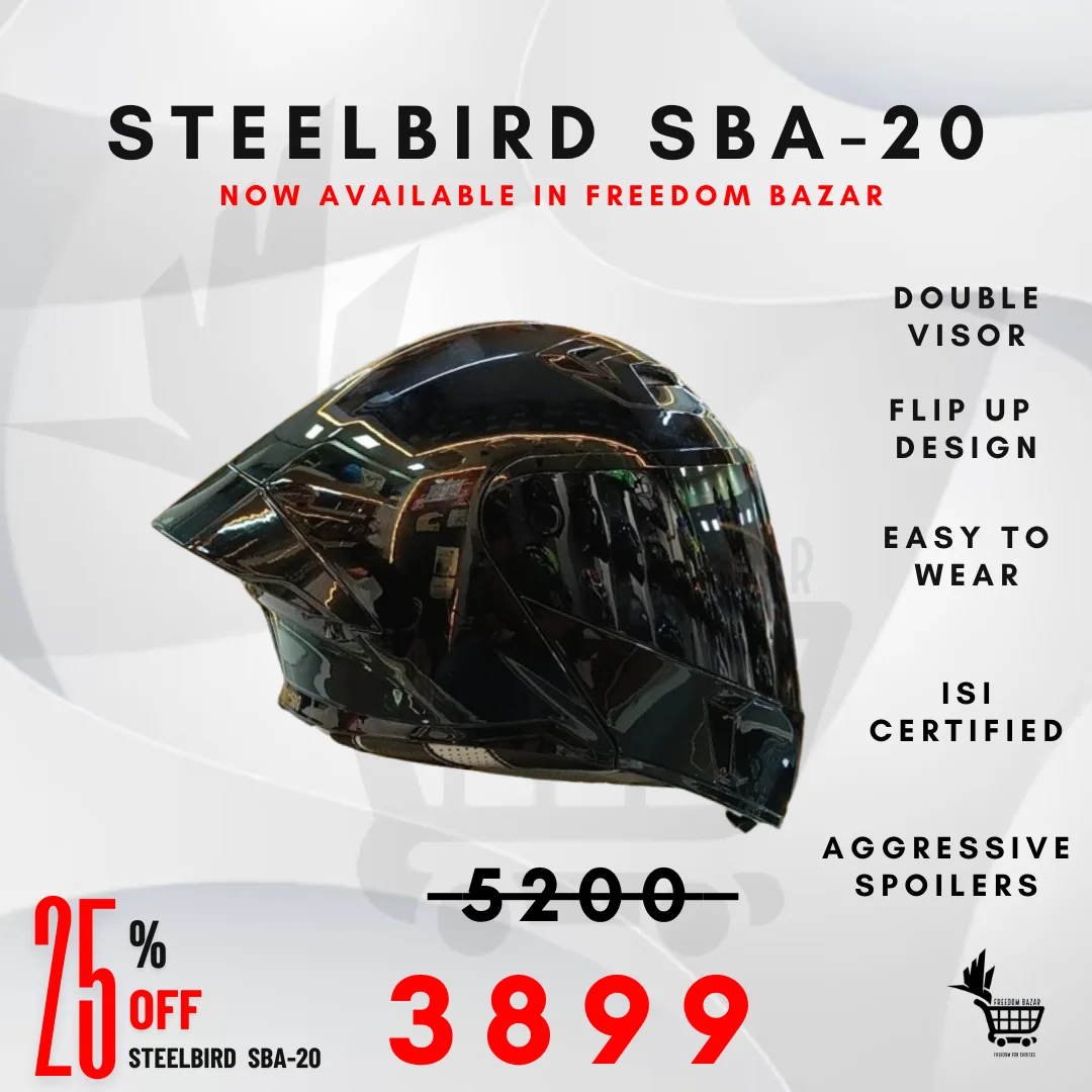 Steelbird Original SBA-20 Gloss Black Full Face Flip Up Double Visor ...